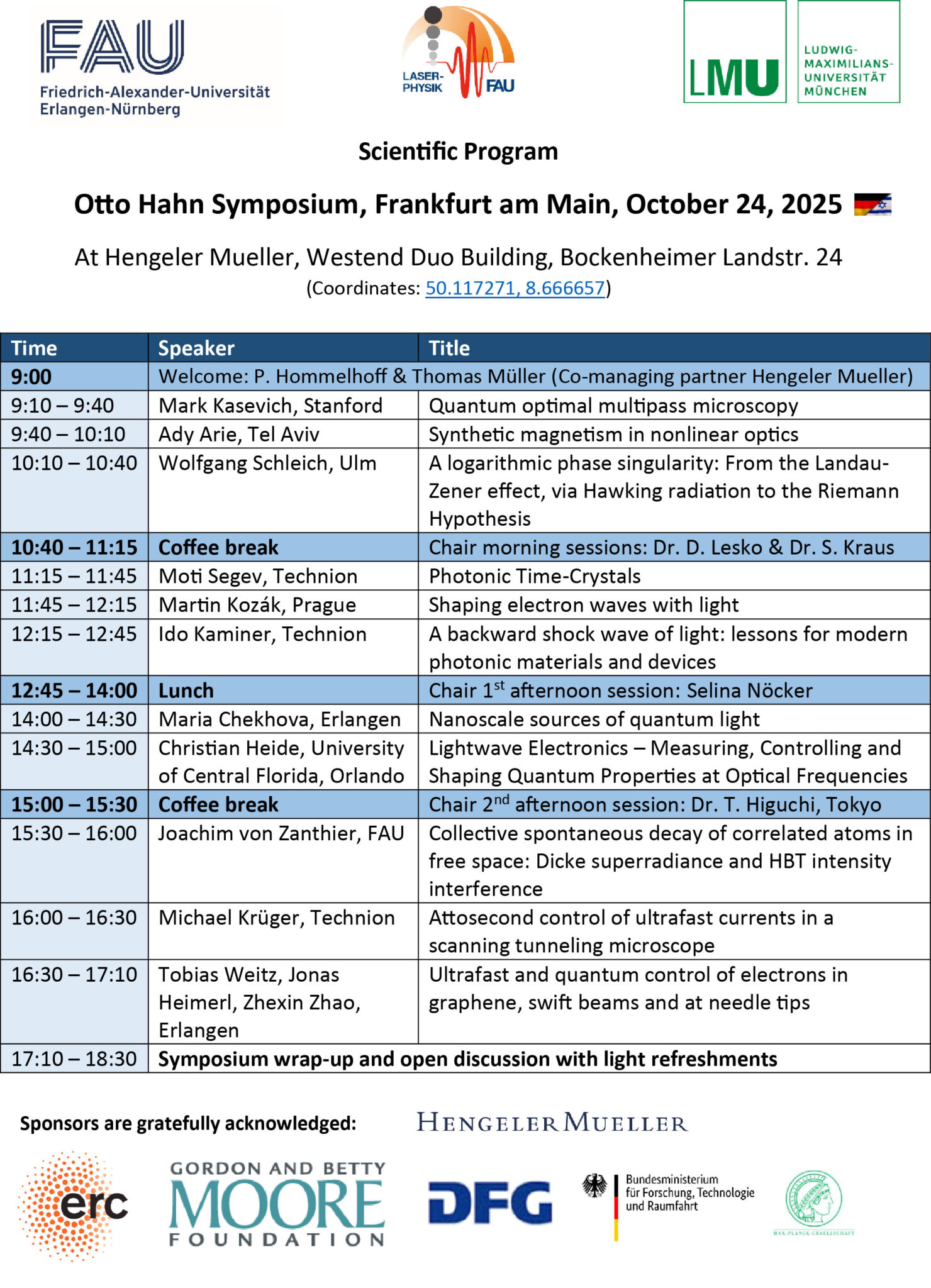 Otto Hahn Award Ceremony and Otto Hahn Symposium - Chair for Laserphysics